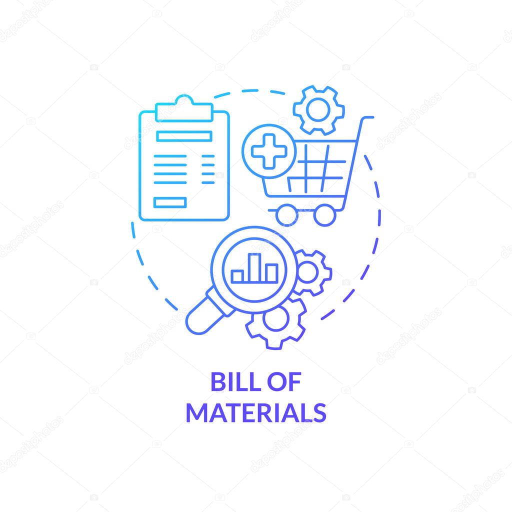 Carta de materiales icono de concepto de gradiente azul. Partes y ...
