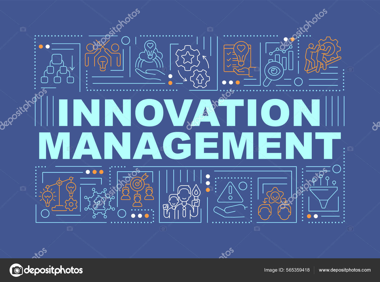 Innovation management system word concepts dark blue banner Stock ...