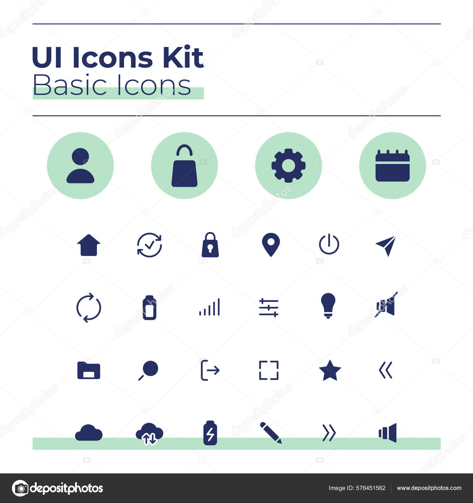 Basic Icons Kit Settings Glyph Vector Symbols Set Upload File Stock ...