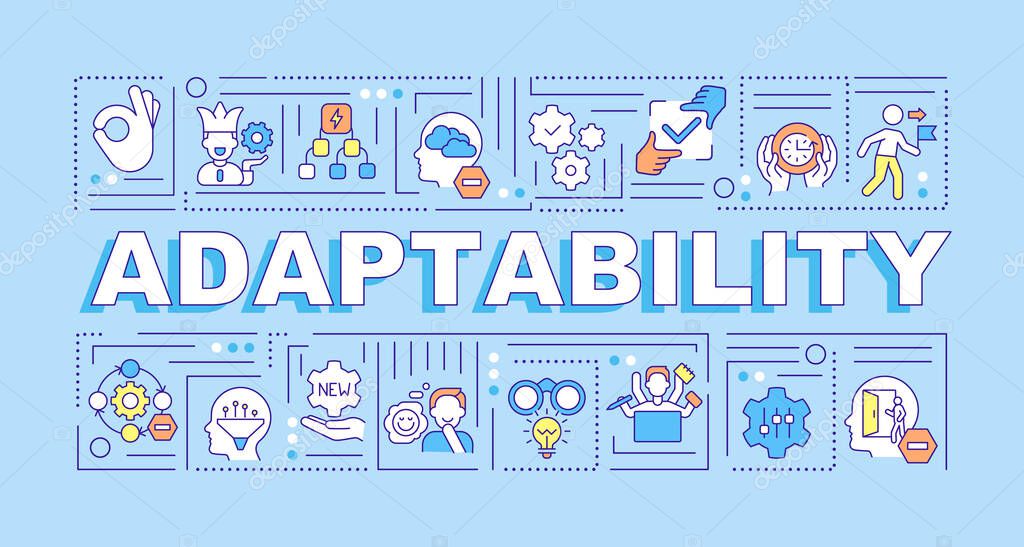 Conceptos de palabras adaptabilidad banner azul. Listos para cambios ...