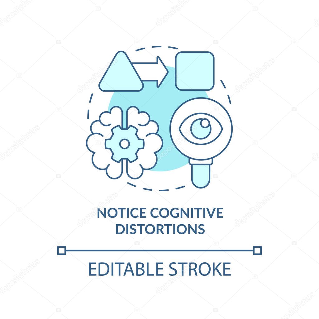Observe distorsiones cognitivas icono concepto turquesa. Adaptabilidad ...