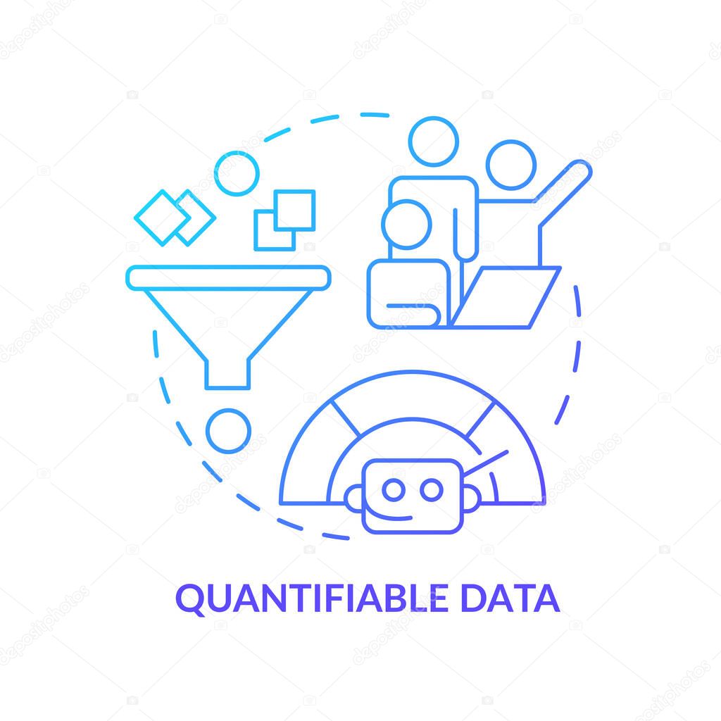 Quantifiable data blue gradient concept icon. Automation. Advantage of digital engagement ...