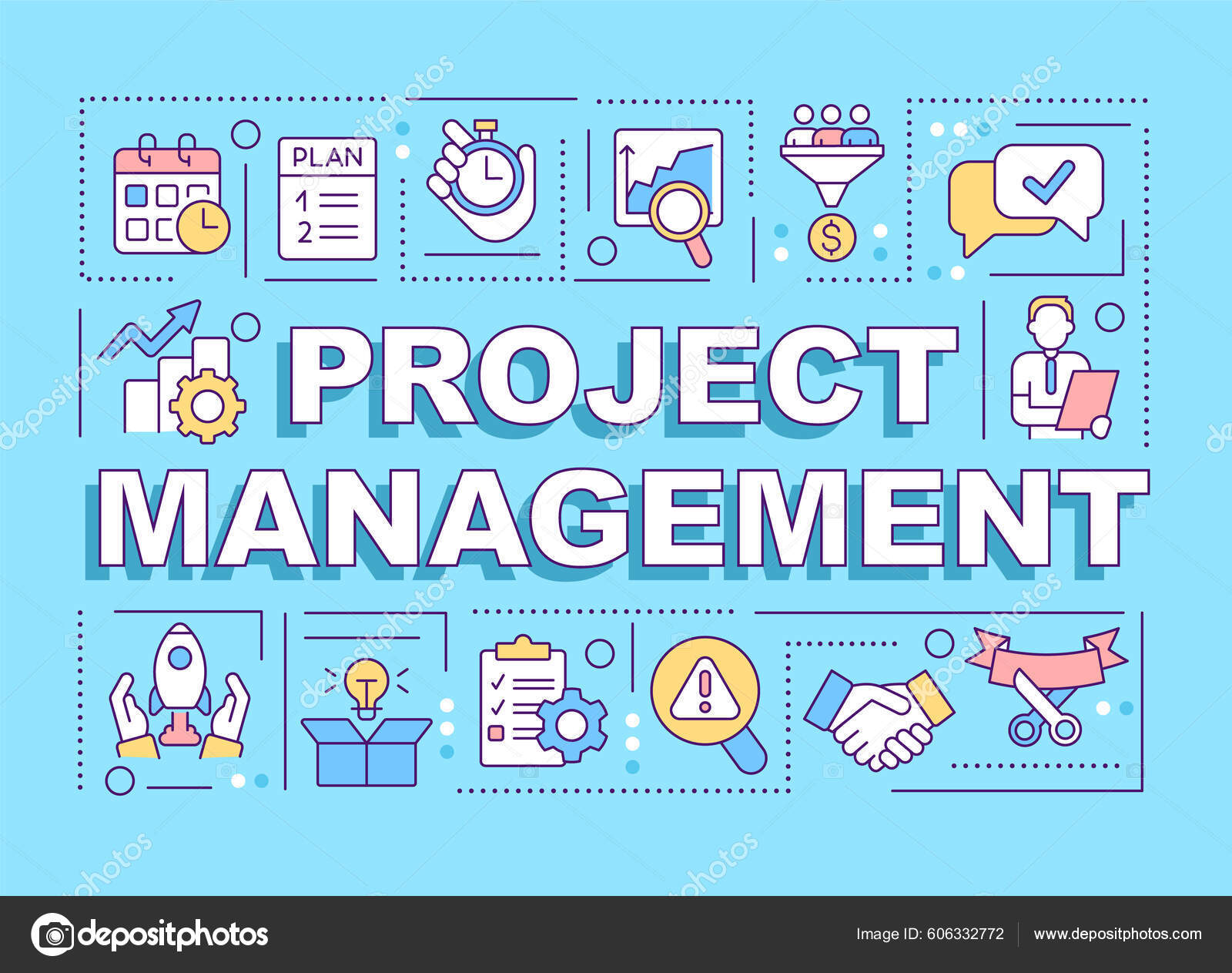 Project Management Word Concepts Blue Banner Strategy Infographics Editable Icons Stock Vector ...