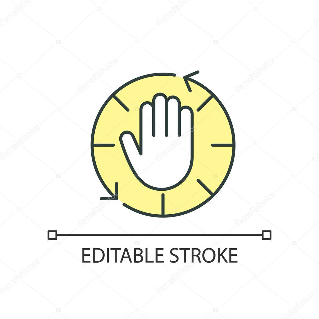 Deténgase y espere icono de color RGB. Señal de advertencia. Tiempo de ...