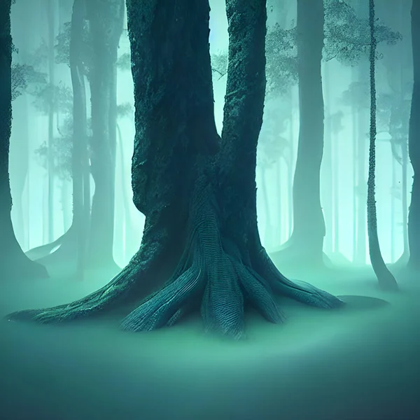 Mysterious forest with large spooky trees. - Stock Image - Everypixel