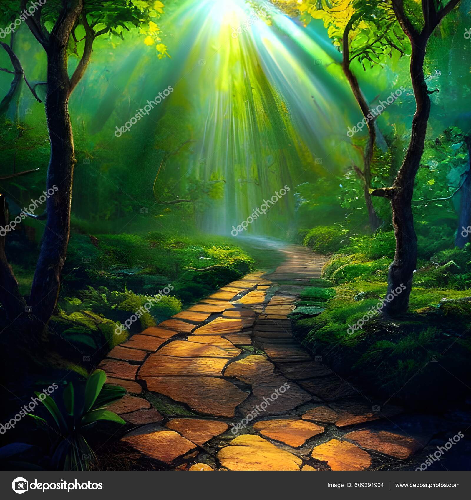 Pathway Fantasy Forest Rays Sunlight Shining Stock Photo by ©ecrafts ...