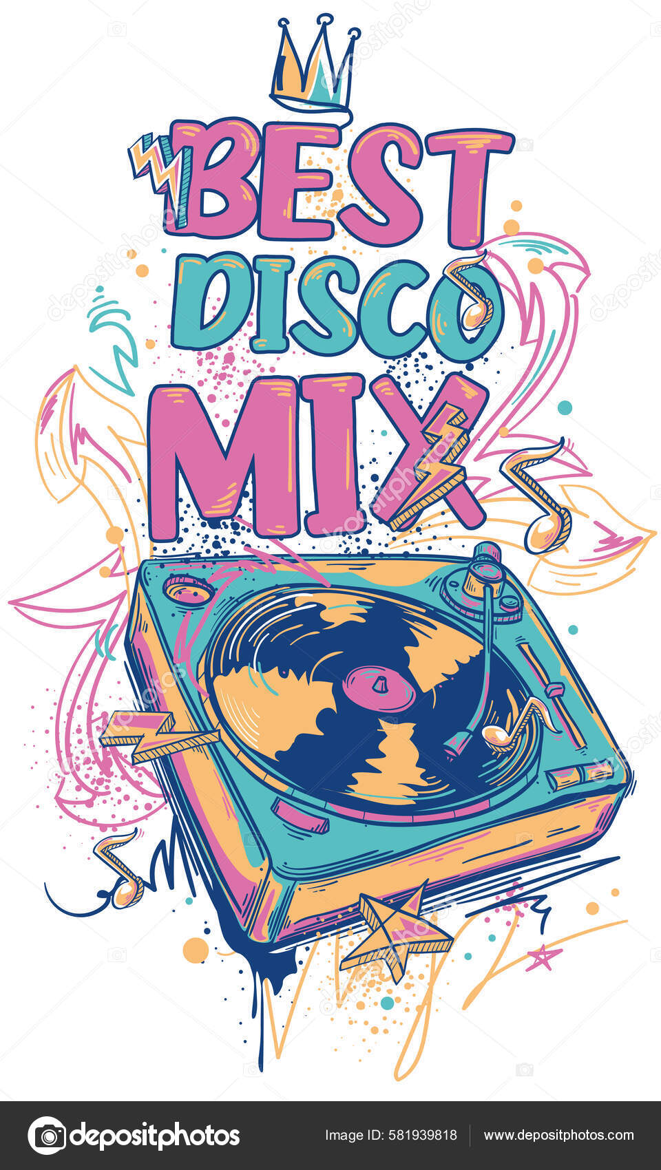 Best Disco Mix Drawn Turntable Grunged Graffiti Arrows Colorful Music ...