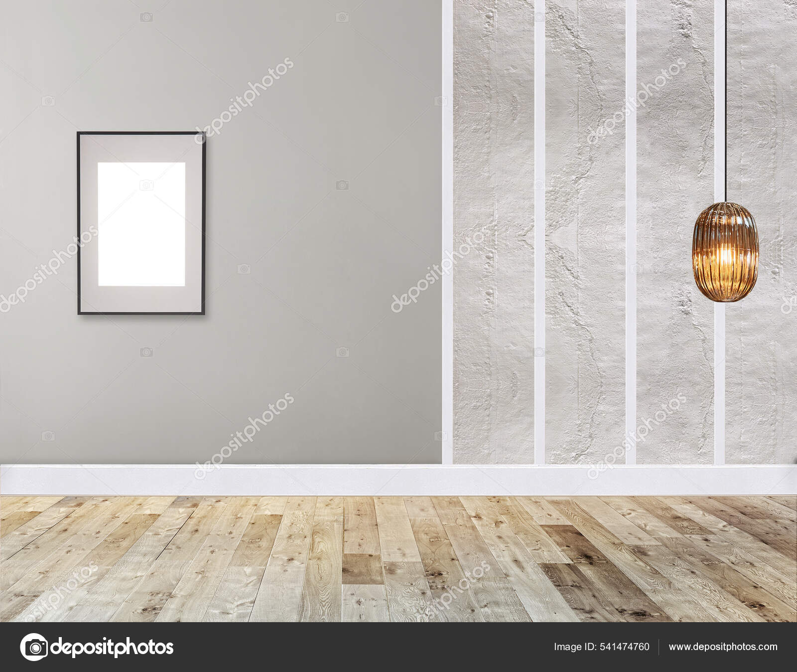 Empty Interior Design Wooden Floor Decorative Stone Wall Illustration ...