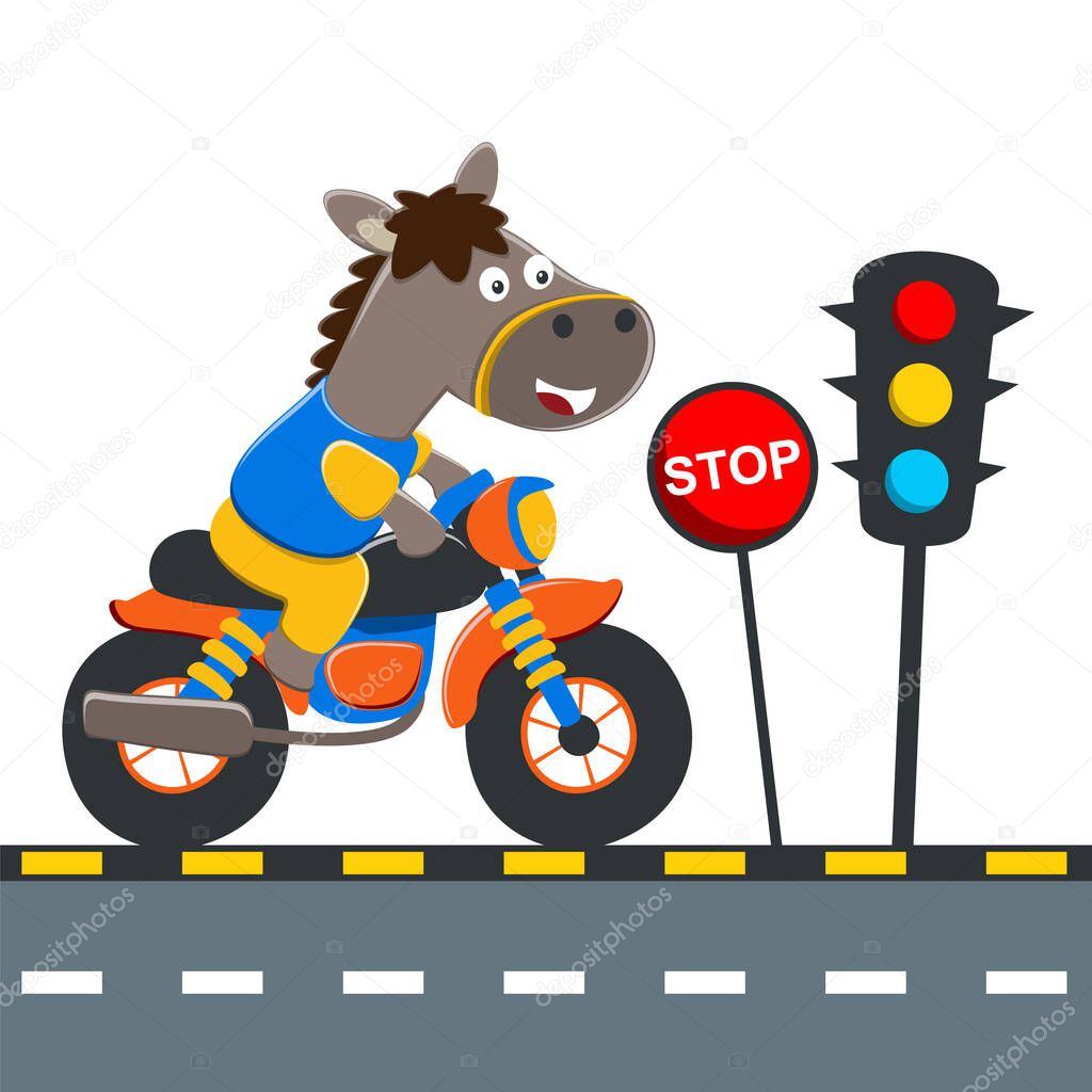 Ilustración vectorial de montar a caballo lindo una motocicleta, se ...