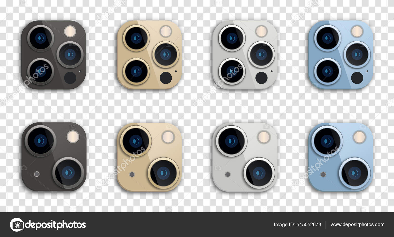 Set Triple Dual Lens Camera Iphone Vector Illustration Stock Vector ...