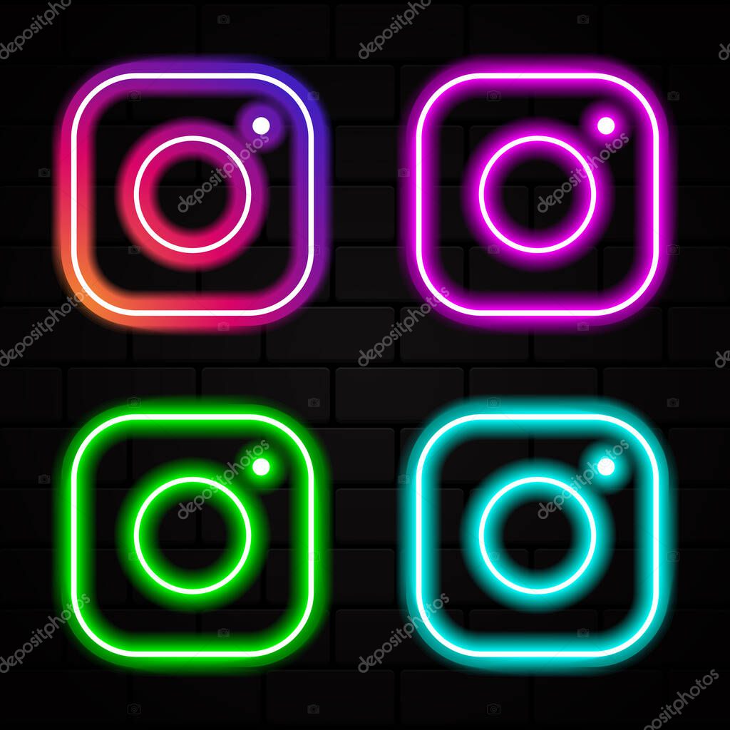 Instagram vector icono del logotipo conjunto. Signo de neón en las ...