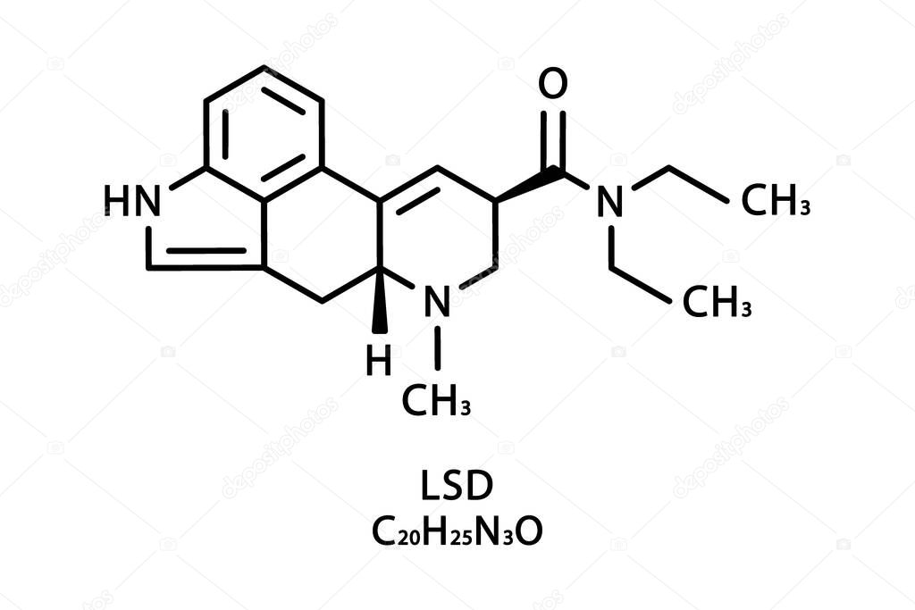 Estructura molecular LSD. Fórmula química esquelética de dietilamida de ...