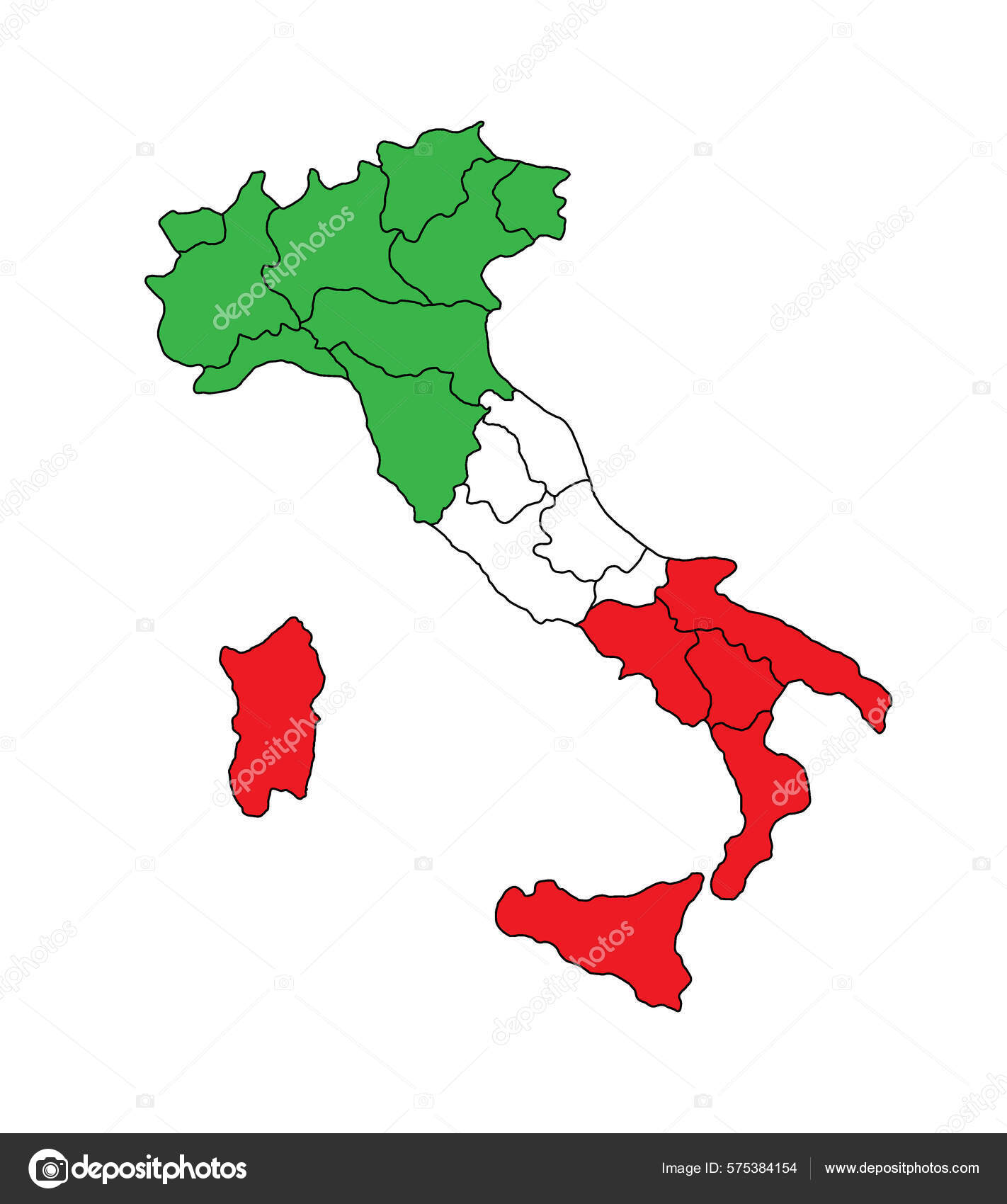Colored Italian Political Map Regional Administrative Borders Map Italy ...