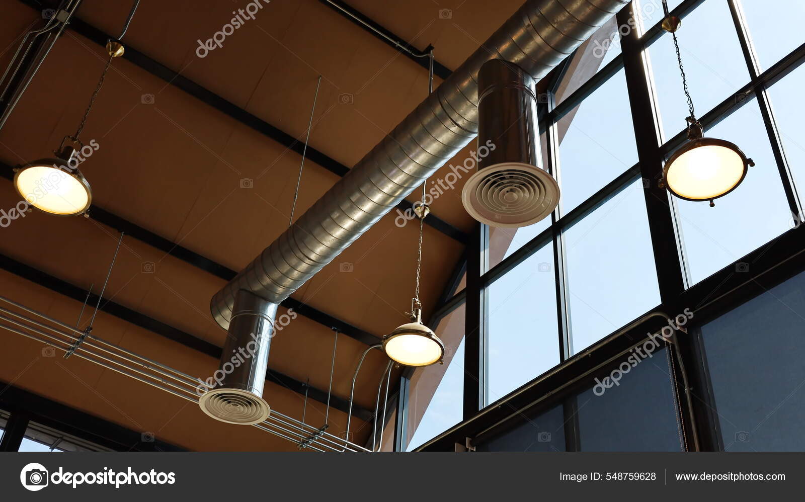 Air Ducts Hang Ceiling Silver Ventilation Pipes Ceiling Lights Modern ...