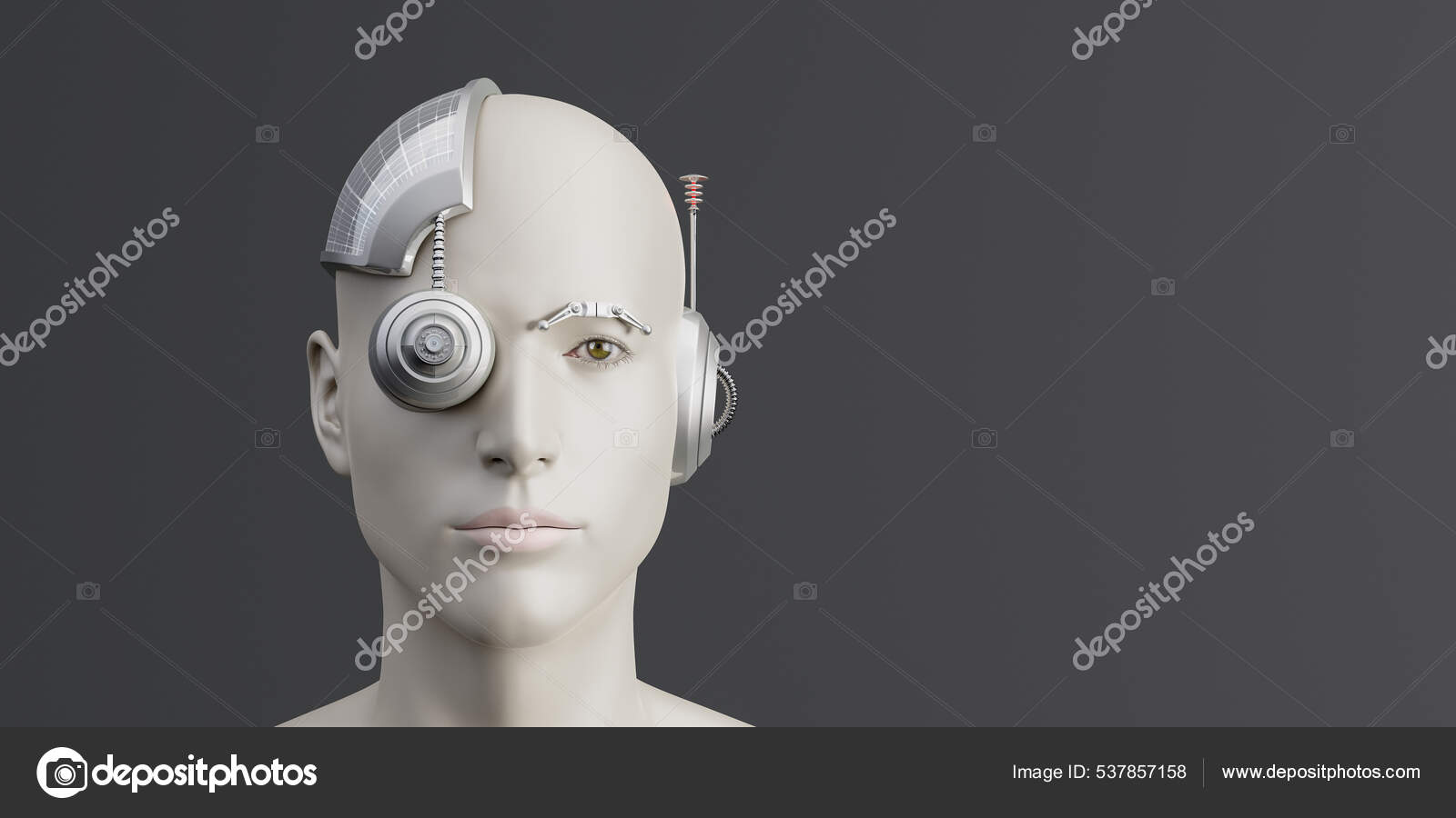 Retrato Cyberpunk Trans Cyborg Humano Con Tecnología Avanzada Futurista ...