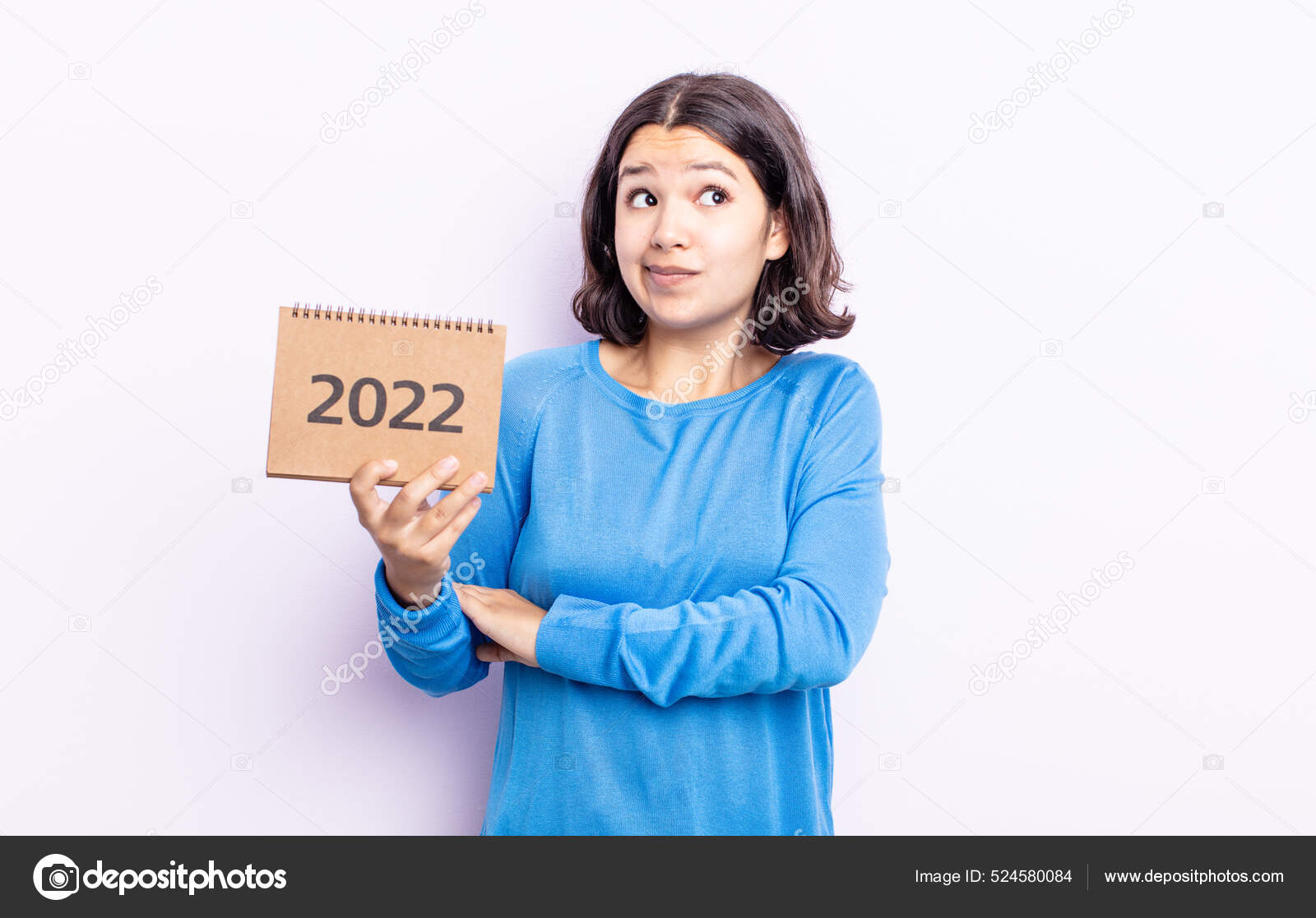 Pretty Young Woman Shrugging Feeling Confused Uncertain 2022 Calendar ...