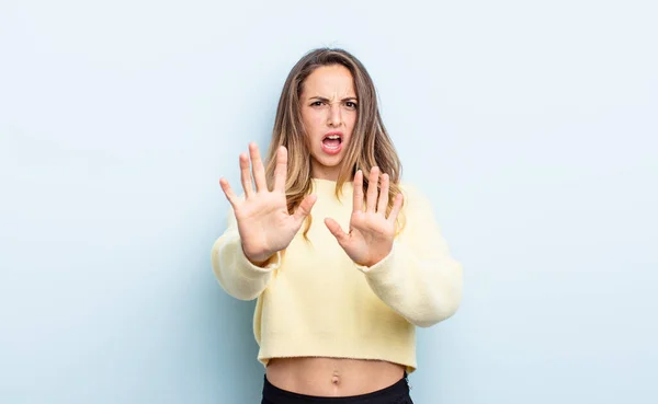 Pretty Caucasian Woman Screaming Panic Anger Shocked Terrified Furious ...