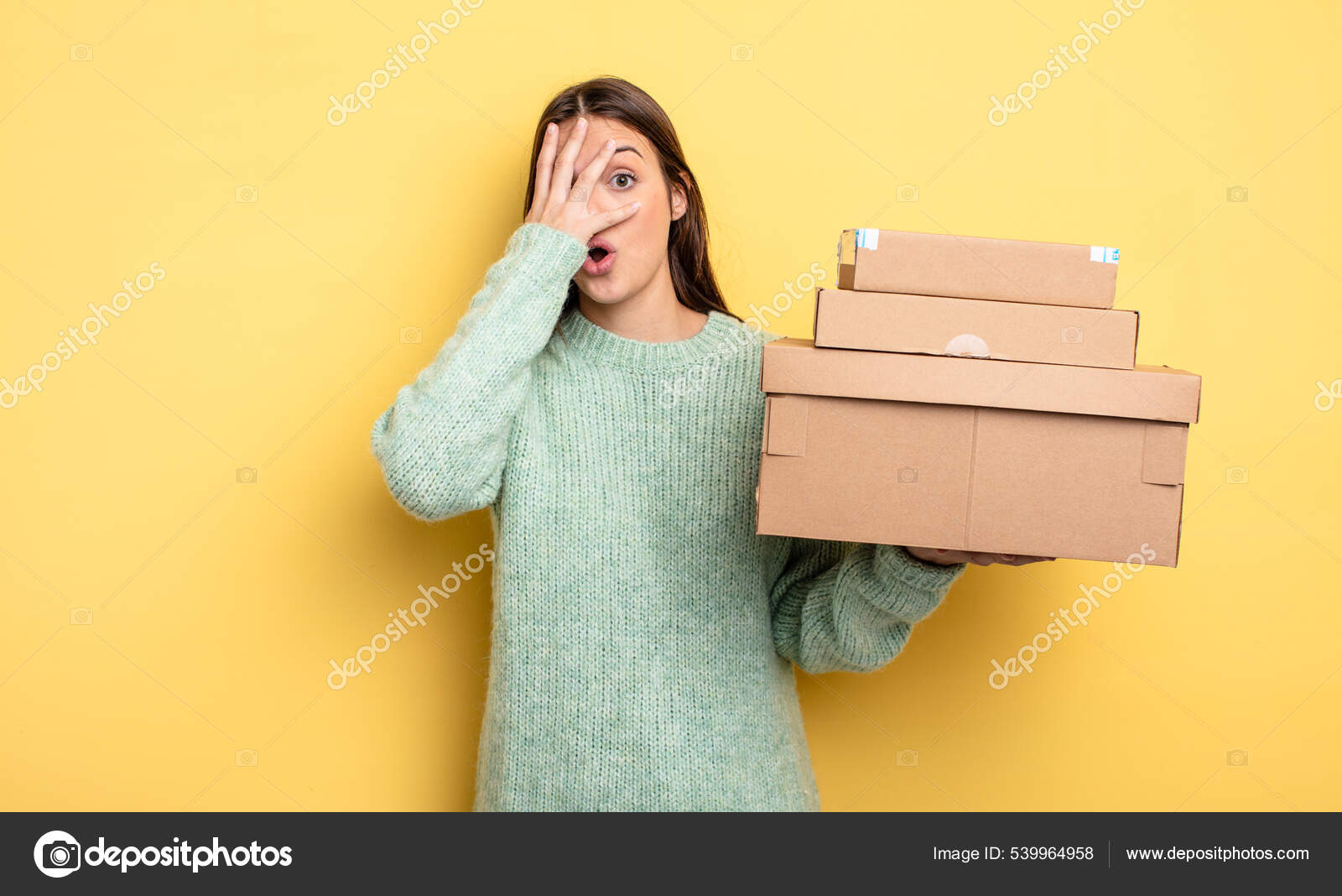 Pretty Woman Looking Shocked Scared Terrified Covering Face Hand ...