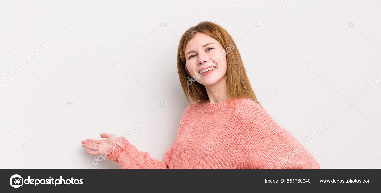 Red Head Pretty Woman Feeling Happy Cheerful Smiling Welcoming You ...