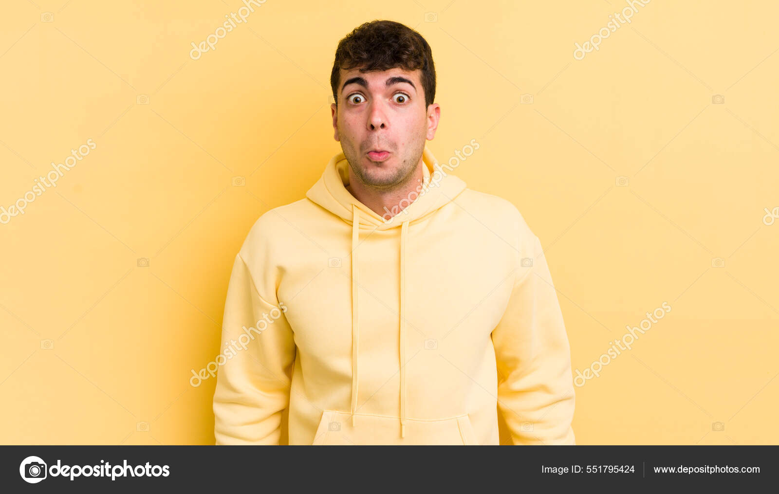 Young Handsome Man Goofy Crazy Surprised Expression Puffing Cheeks ...