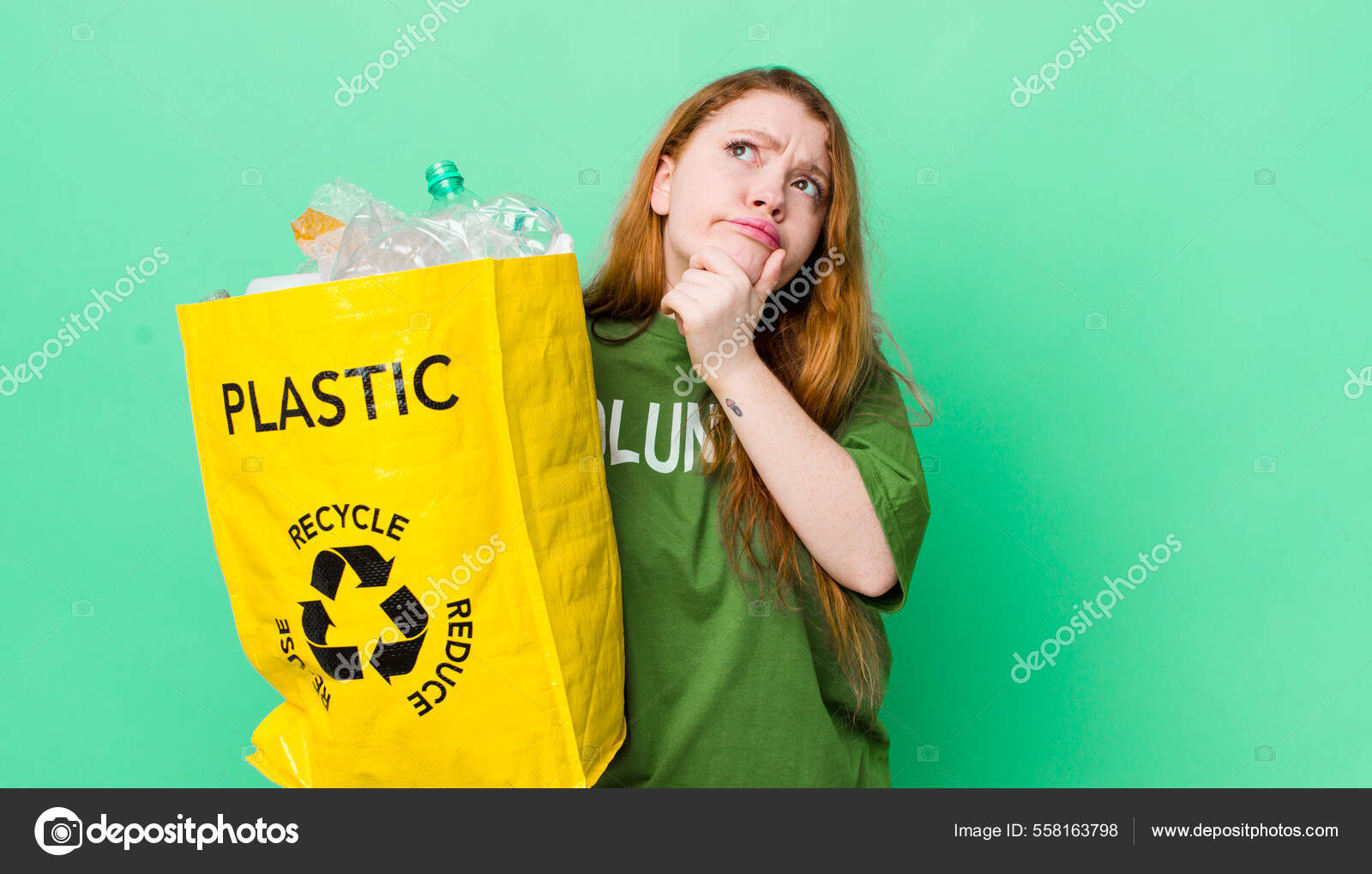 Red Head Pretty Woman Thinking Feeling Doubtful Confused Recycling ...