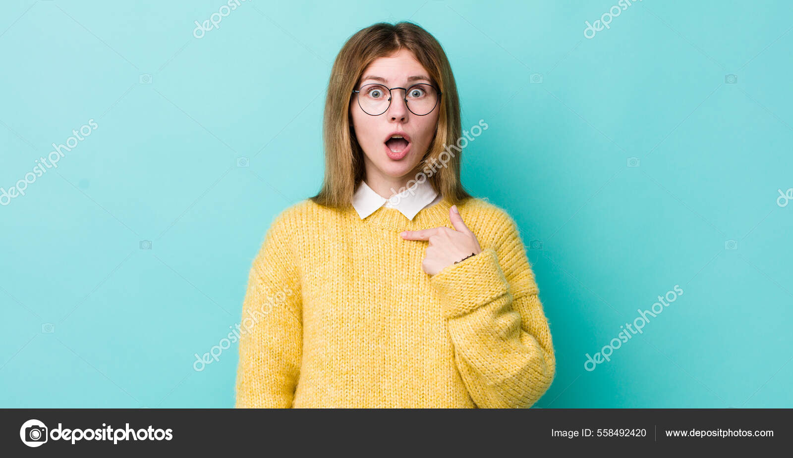 Red Head Pretty Woman Looking Shocked Surprised Mouth Wide Open — Stock ...