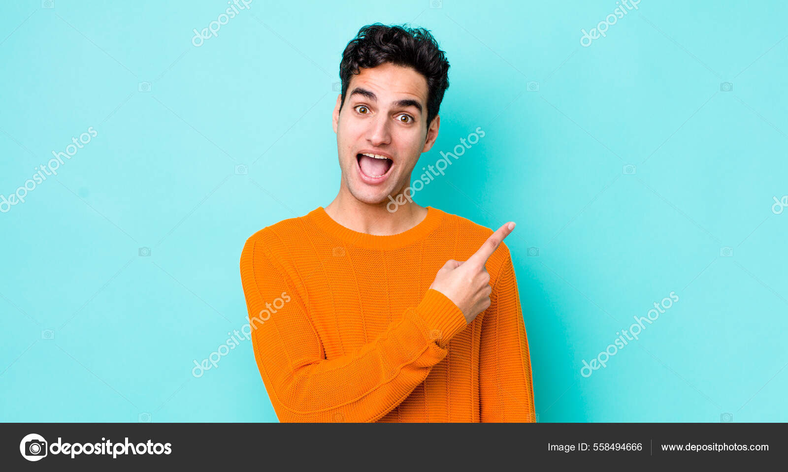 Handsome Hispanic Man Looking Excited Surprised Pointing Side Upwards ...