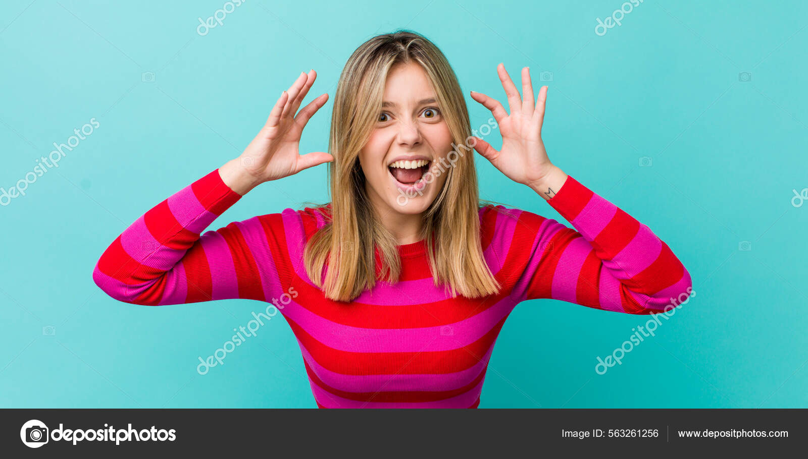 Young Pretty Blonde Woman Screaming Panic Anger Shocked Terrified ...