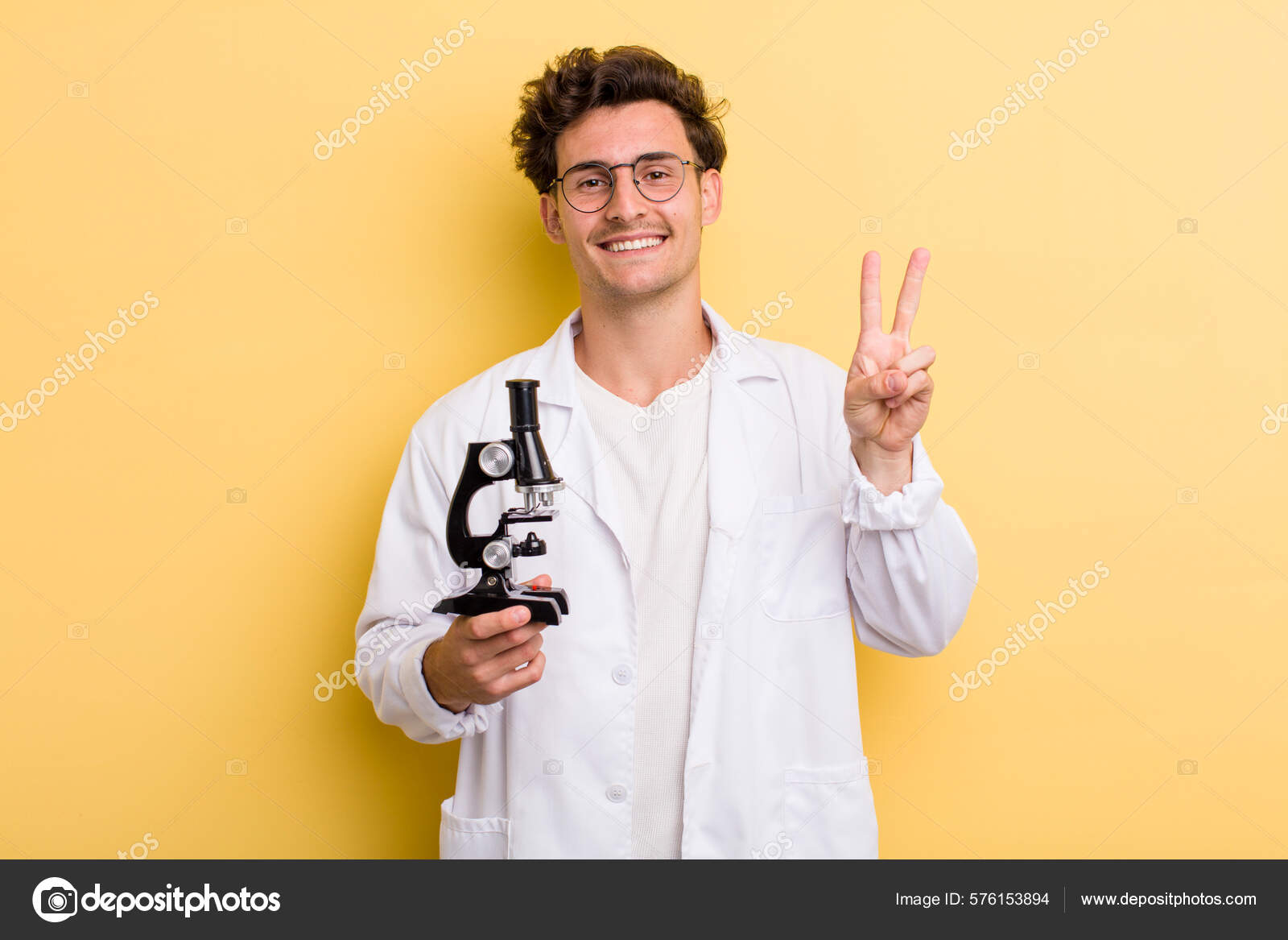 Young Handsome Guy Smiling Looking Friendly Showing Number Two Science ...