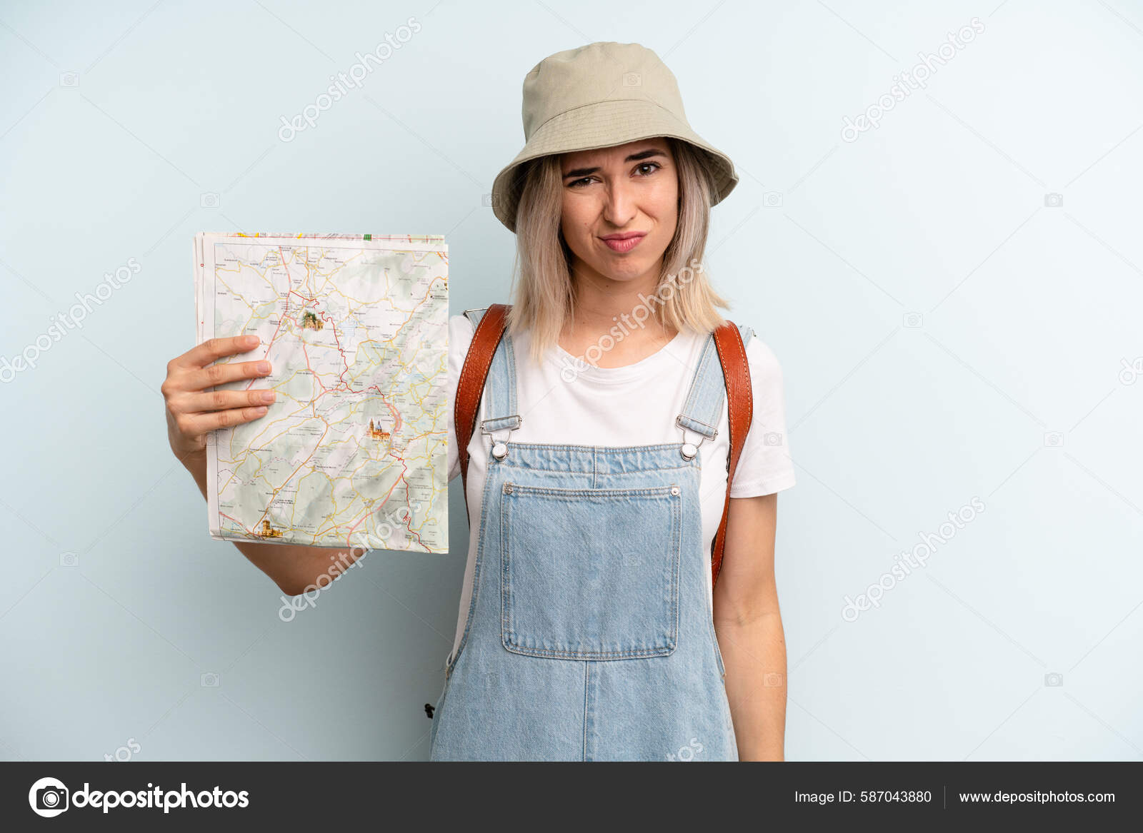 Blonde Woman Looking Puzzled Confused Tourist Map Concept Stock Photo ...