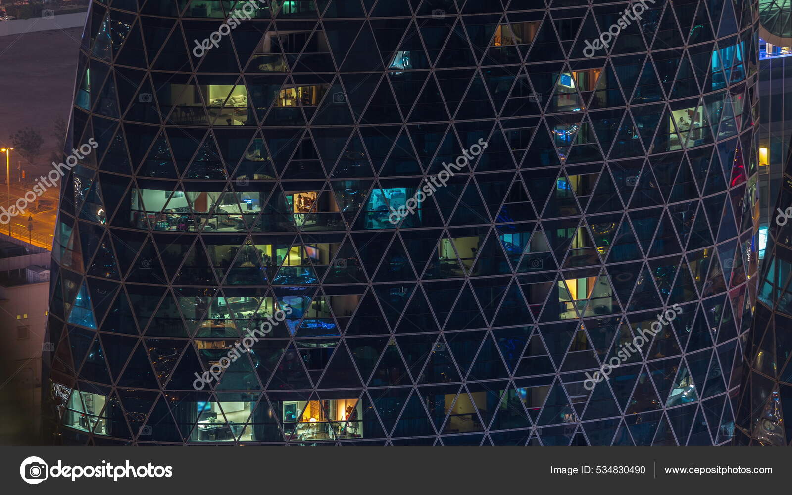 Windows High Rise Building Exterior Late Evening Glowing Blinking ...