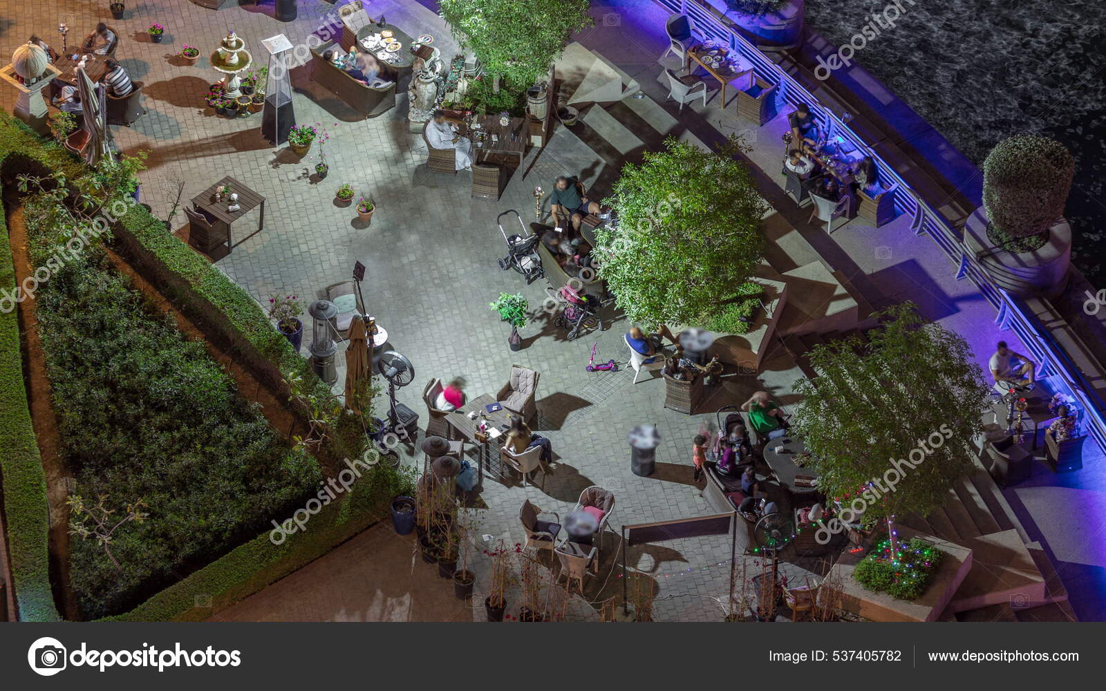 Outdoor Terrace Tables Chairs Restaurant Aerial Top View Night ...
