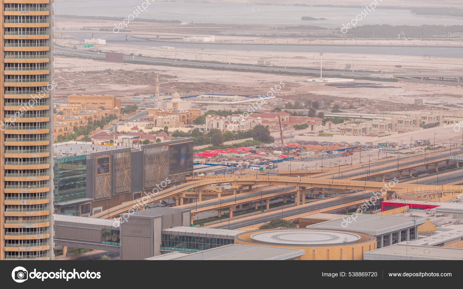 Overhead View Transport Busy Road Dubai Downtown Aerial Timelapse ...
