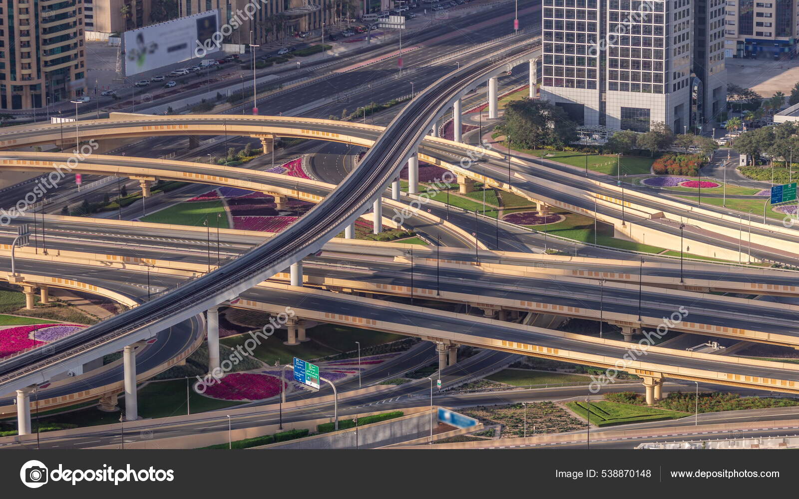 Highway Intersection Overpass Dubai Downtown Aerial Timelapse Huge Road ...