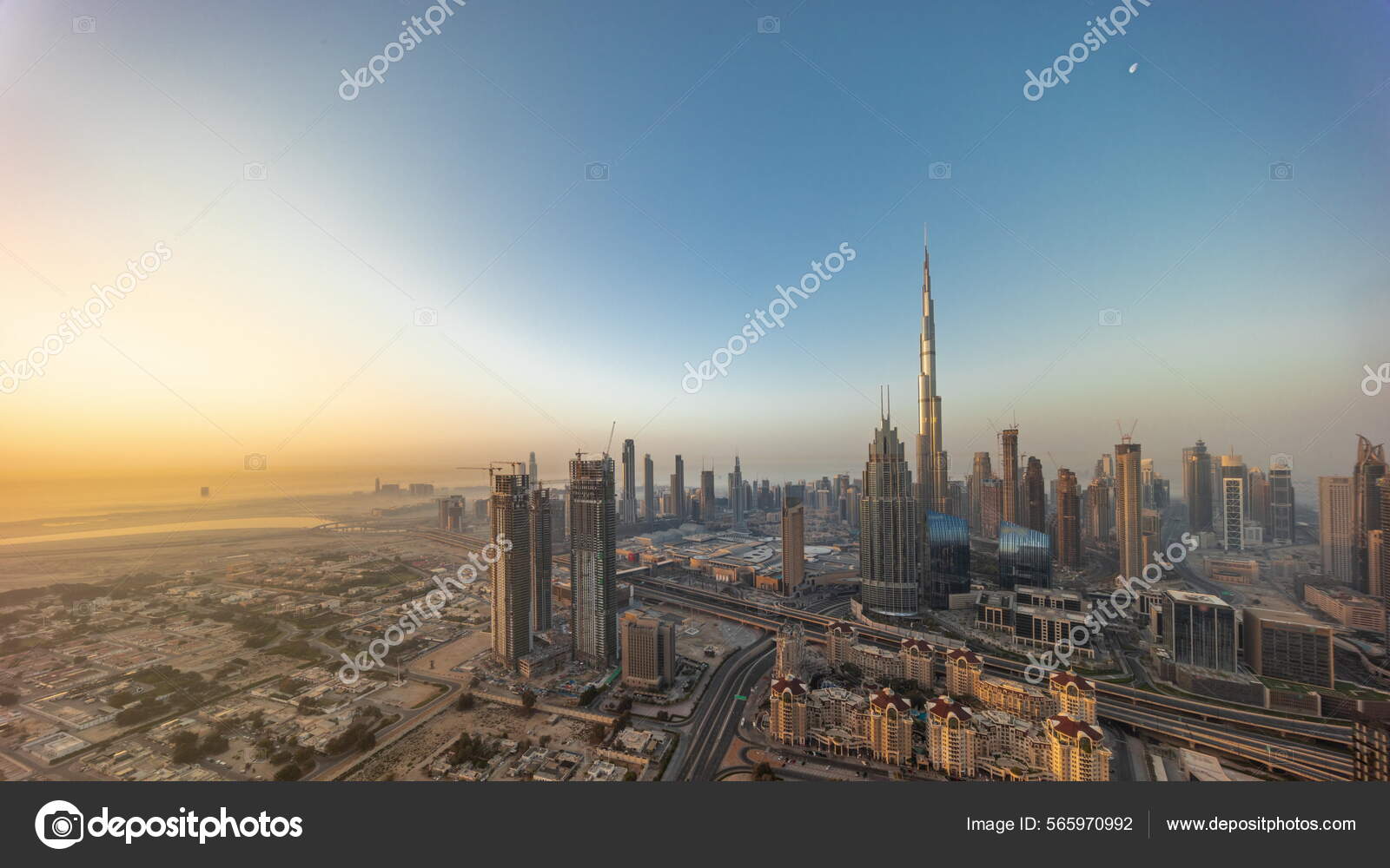 Aerial Panoramic View Tallest Towers Dubai Downtown Skyline Highway ...