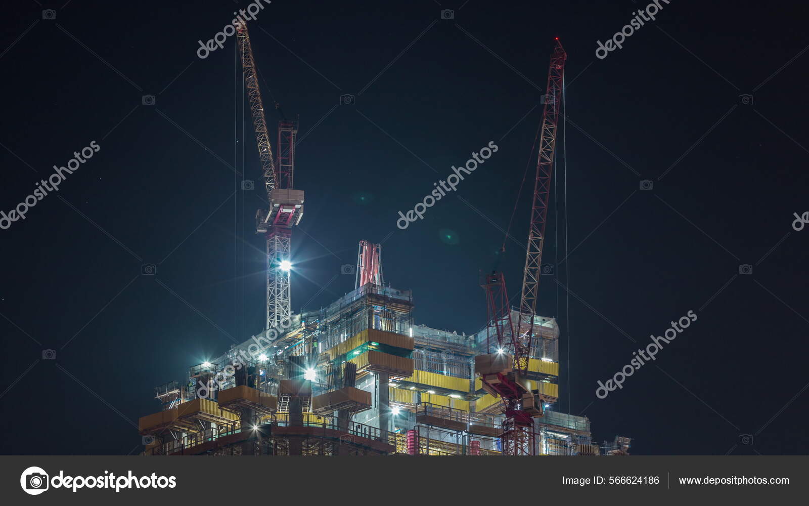 Cranes Working Modern Constraction Site Works New Skyscraper Timelapse ...