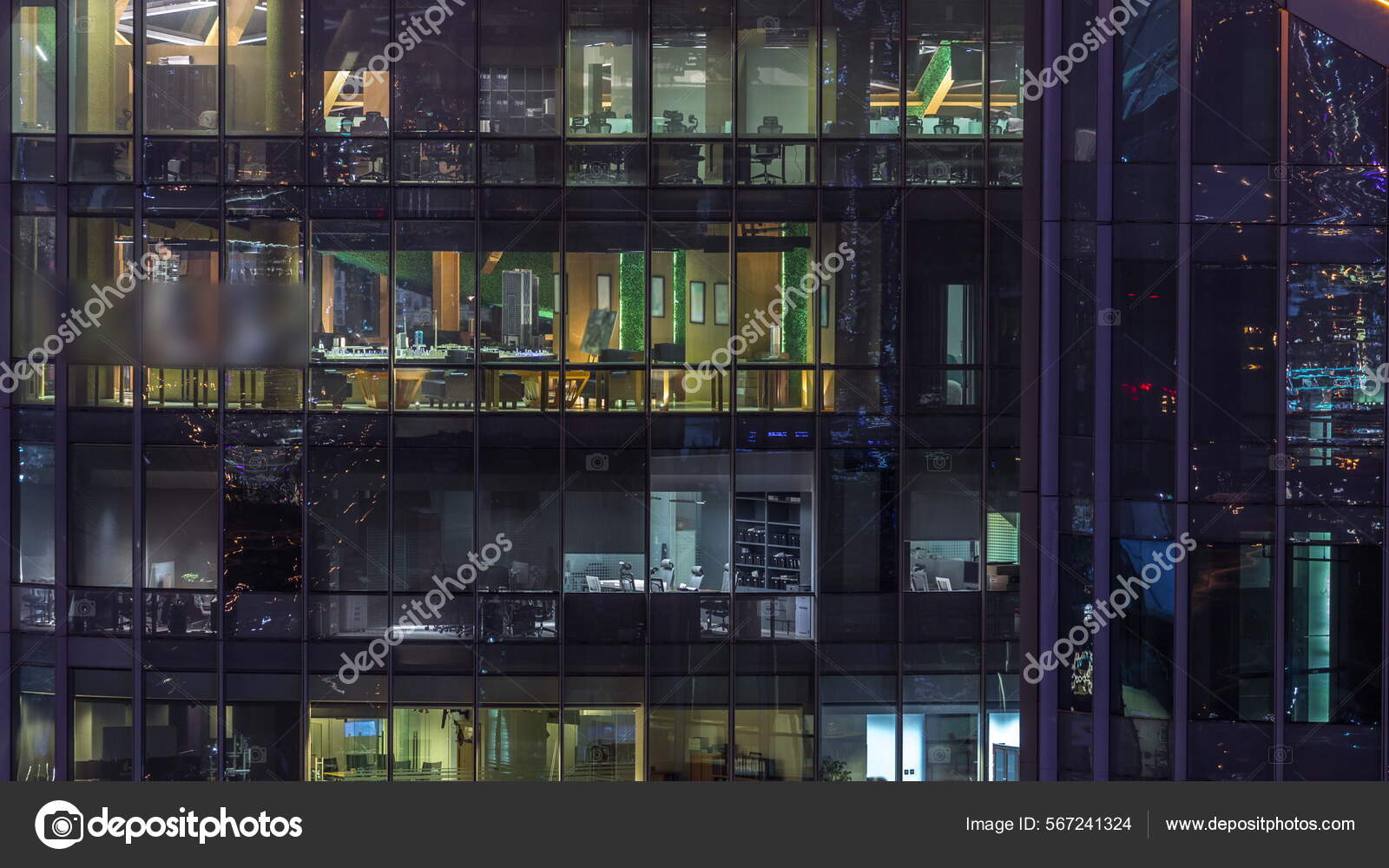 Big Glowing Windows Modern Office Buildings Timelapse Night Rows ...