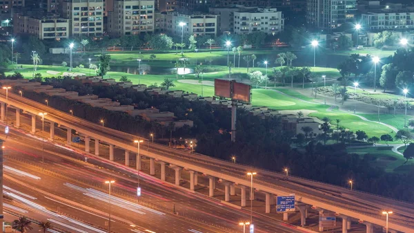 Aerial View Illuminated Golf Course Green Lawn Lakes Villa Houses Stock ...