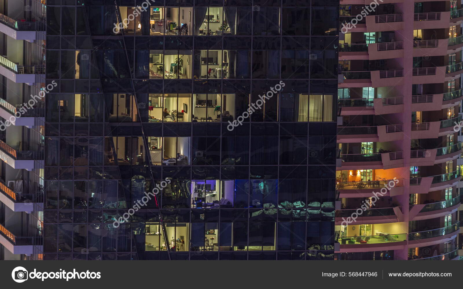 Windows Lights Modern Office Residential Buildings Balconies Timelapse ...