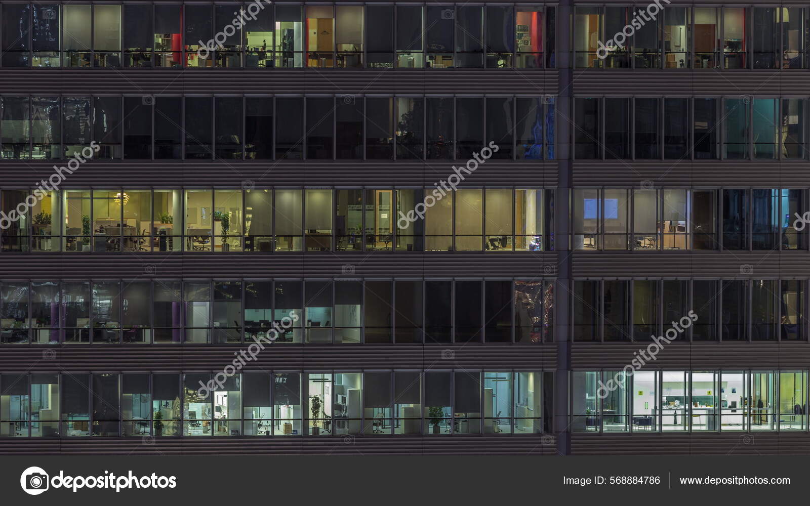 Windows Office Buildings Night Timelapse Light Windows Skyscrapers ...