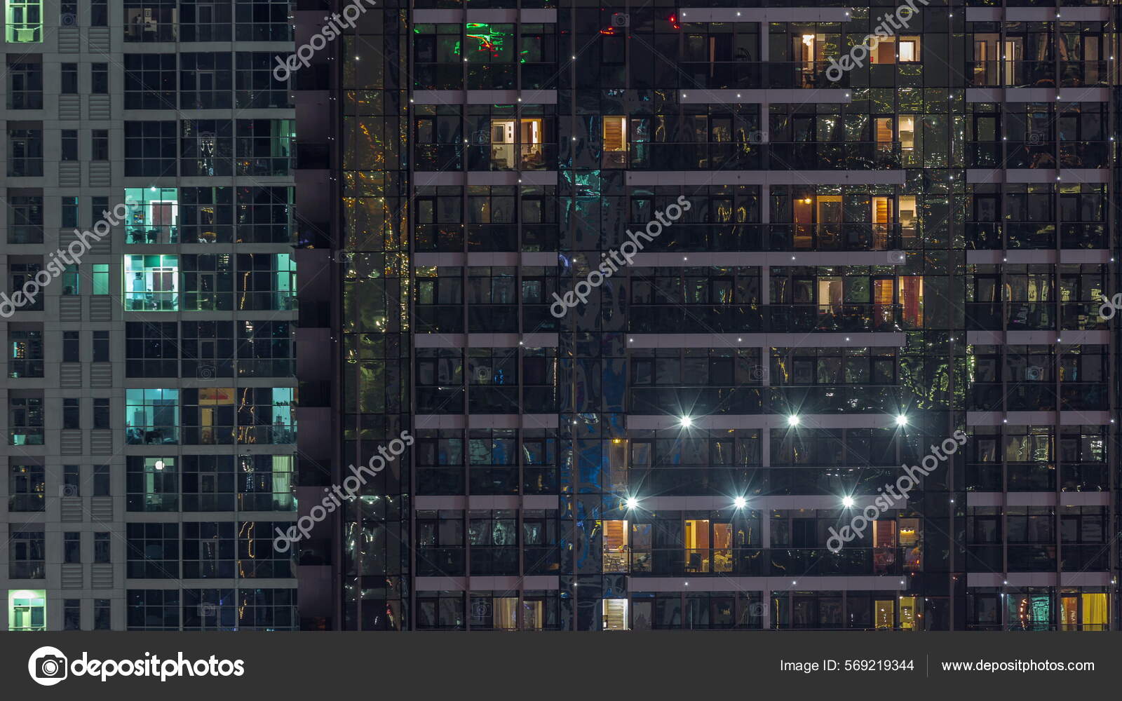 Night View Exterior Apartment Colorful Building Timelapse High Rise ...