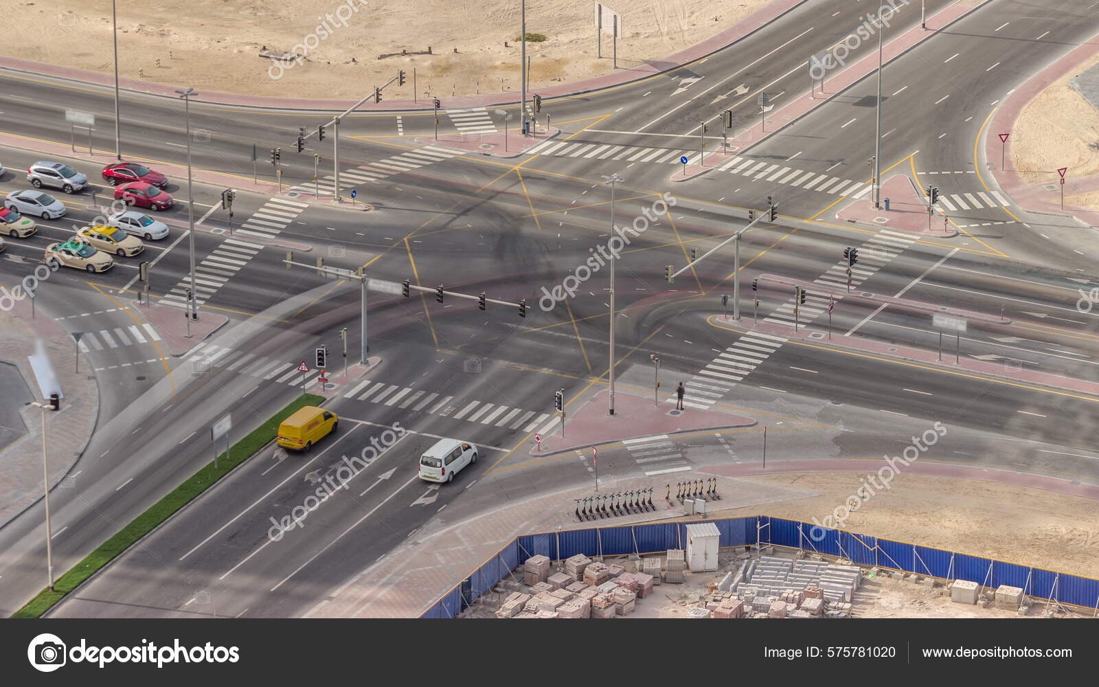 Bussy Traffic Road Intersection Dubai Downtown Aerial Timelapse Many ...