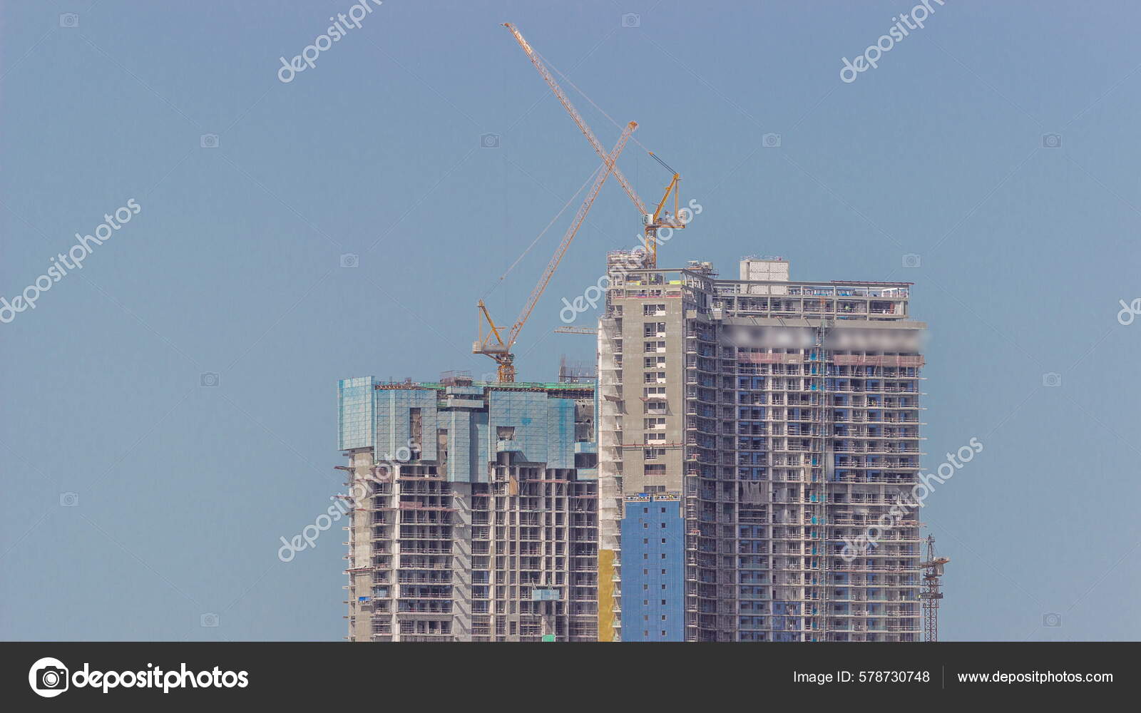 Cranes Working Constraction Site New Tall Skyscrapers Timelapse Urban ...