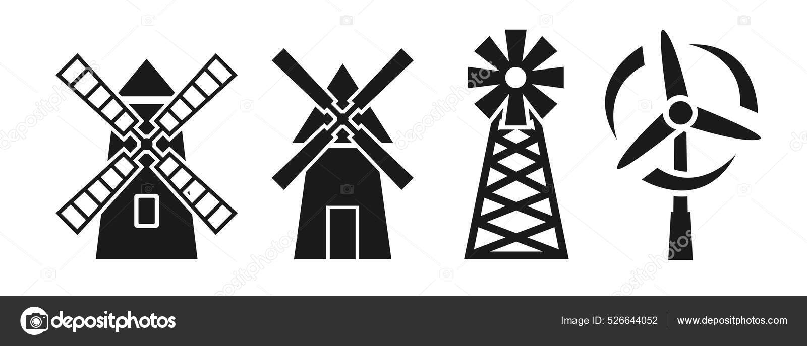 Molino Viento Silueta Icono Vector Ilustración Sobre Fondo Blanco ...