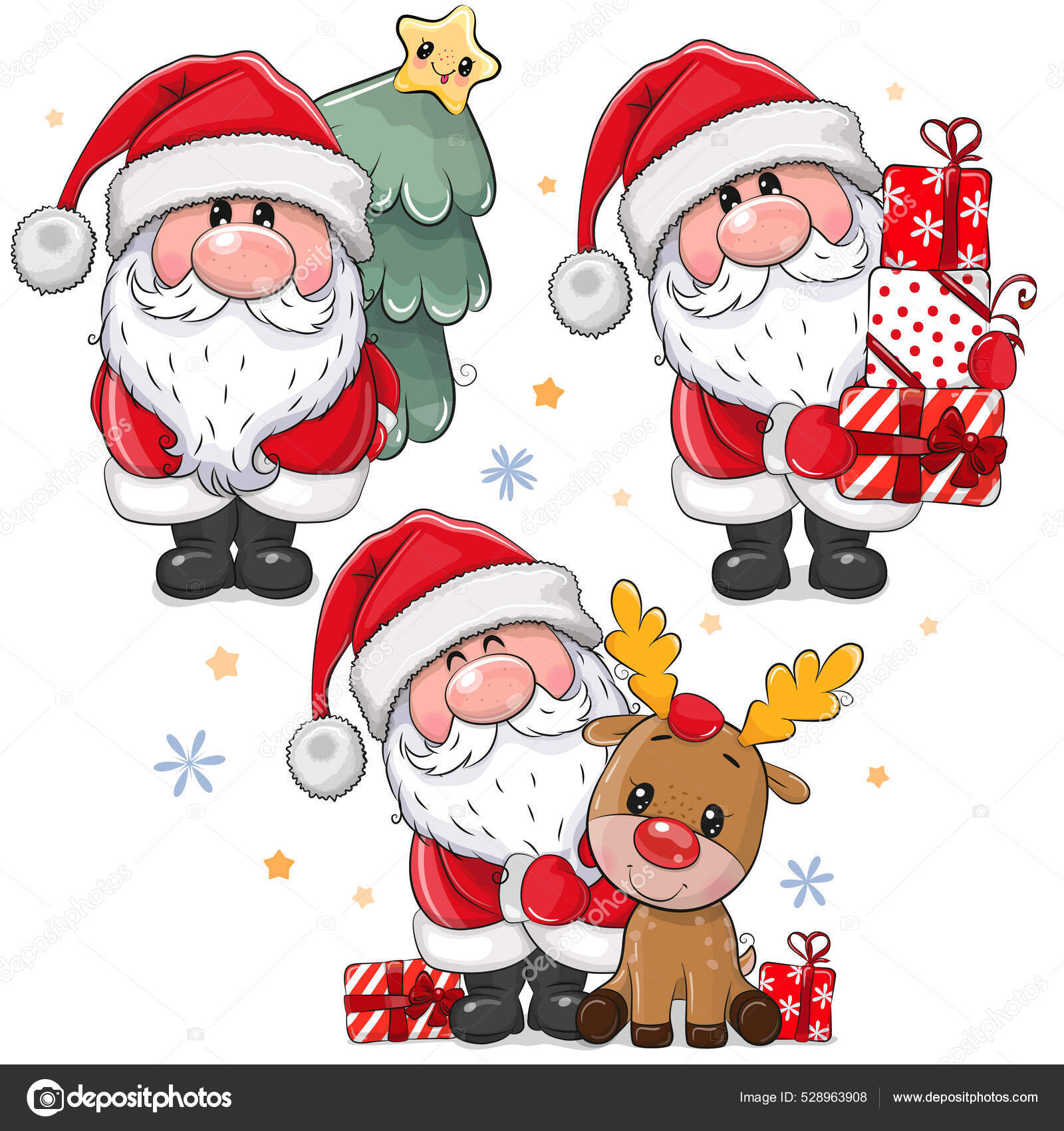 Set Navidad Con Lindo Santa Claus Dibujos Animados Sobre Fondo Vector ...
