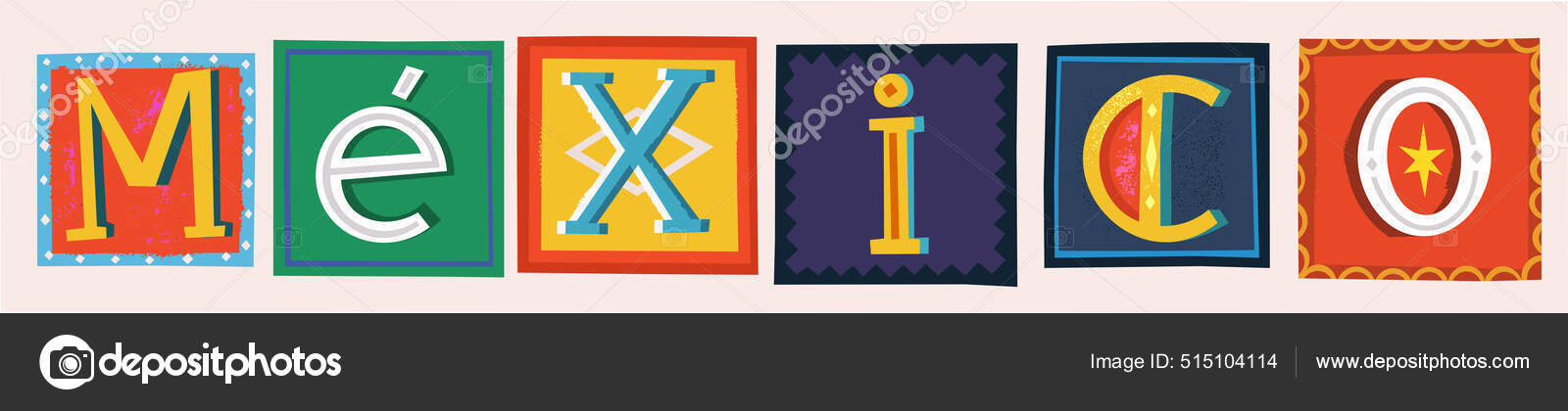 Mexico Name Written Colourful Decorative Squares Isolated Vector Stock ...