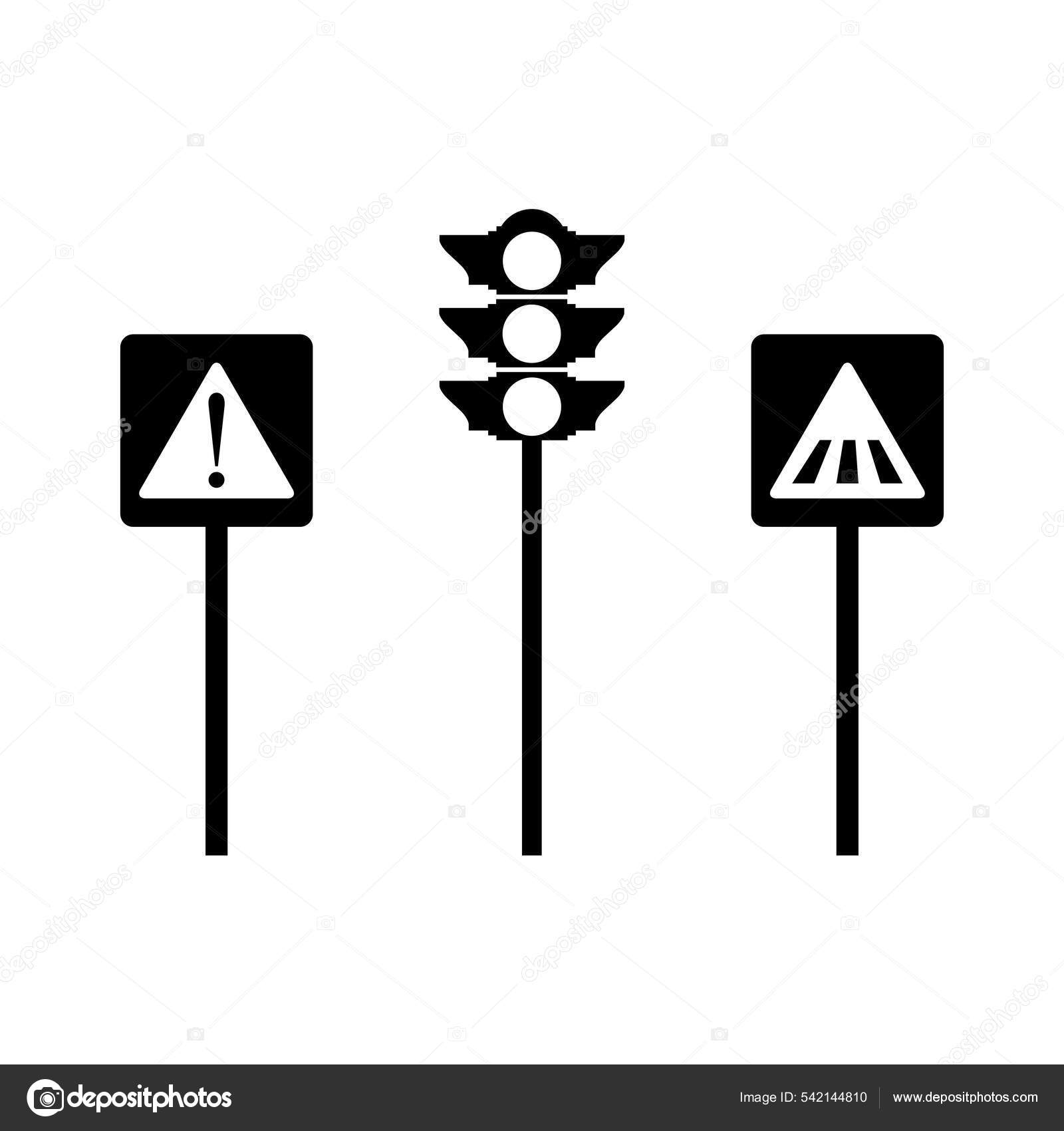 Set Road Signs Isolated White Background Flat Vector Illustration Stock ...