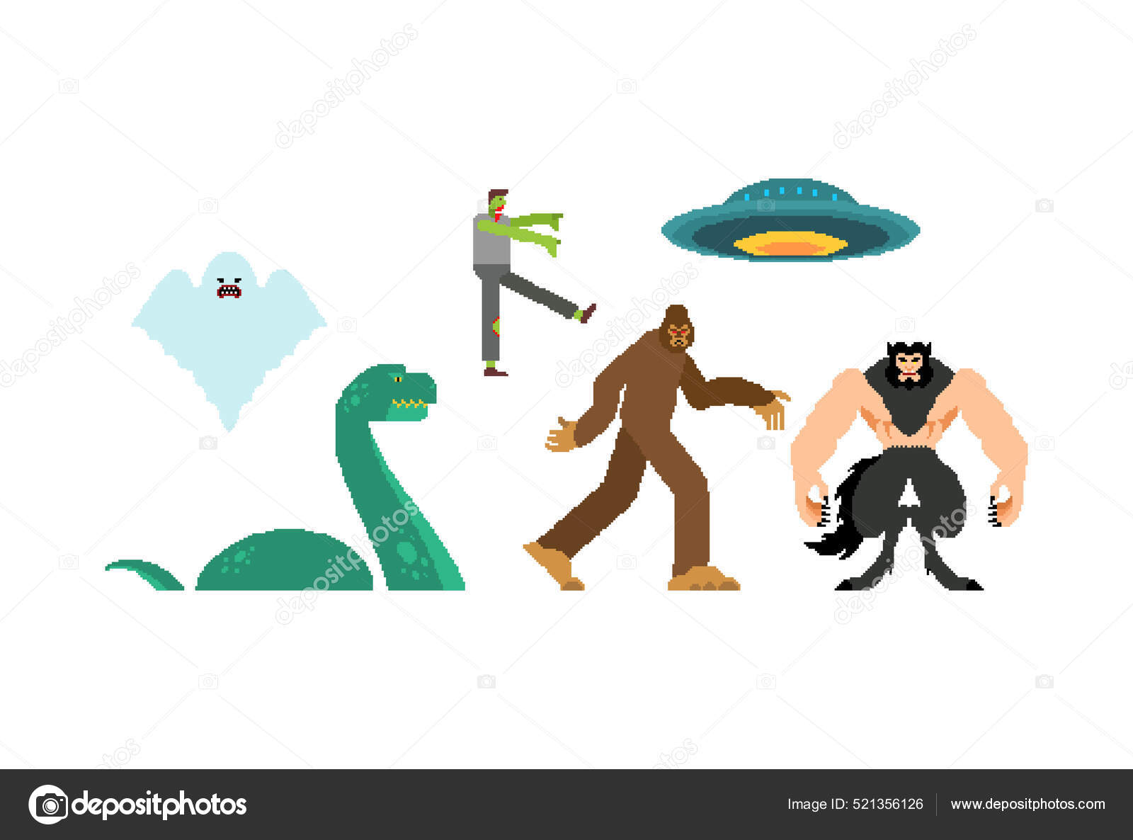 Image vectorielle Pixel Art Paranormal Loup Garou Zombies Bits Ovni Pixélisé Yéti par ...