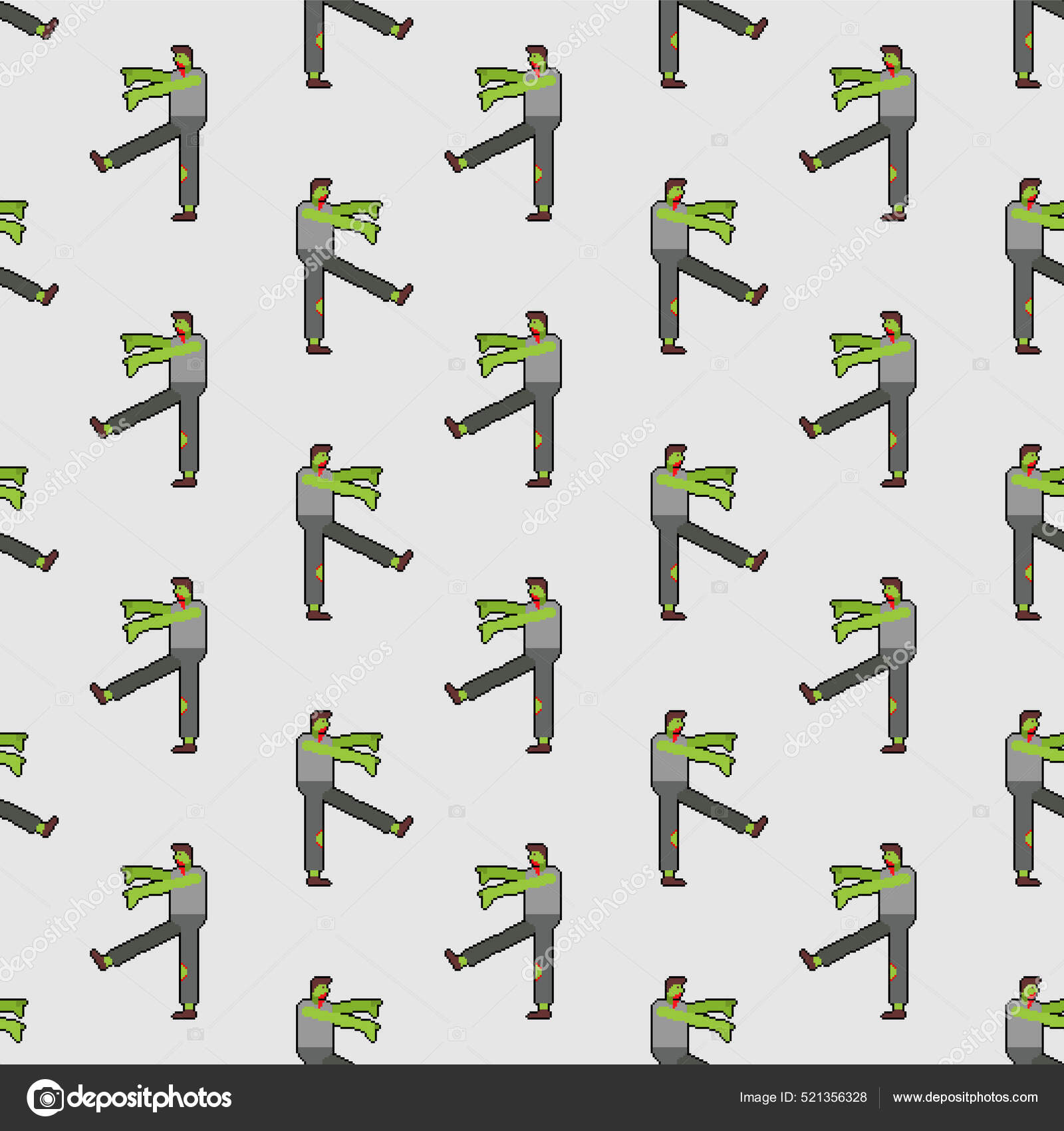 Zombie Pixel Art Pattern Seamless Pixelated Zombi Background Bit Dead ...