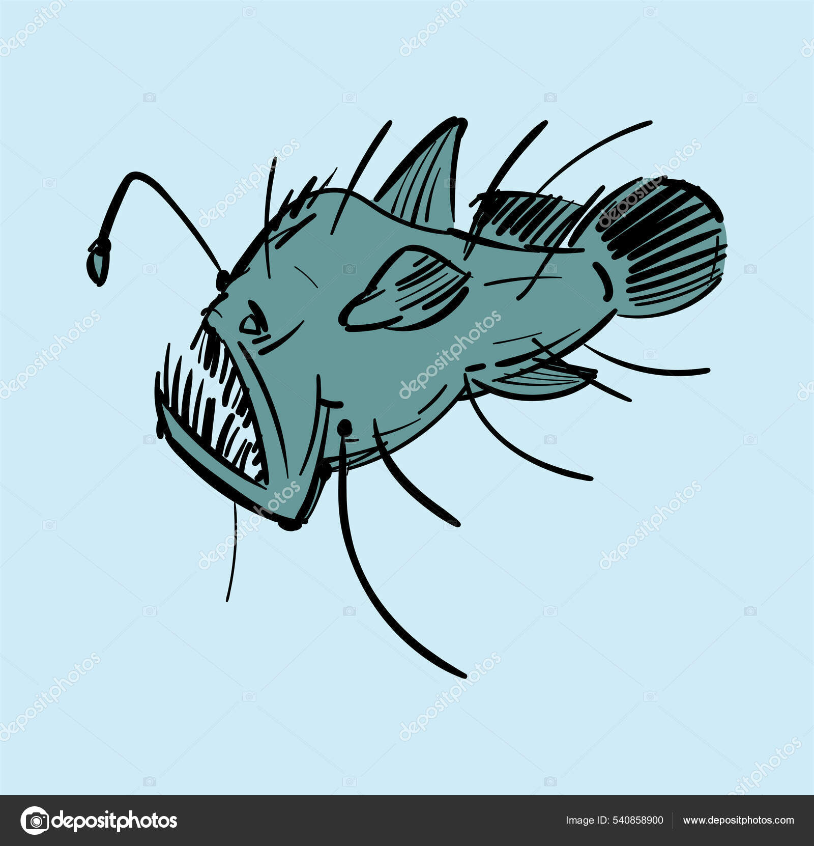 Deep Sea Fish With Light Cartoon